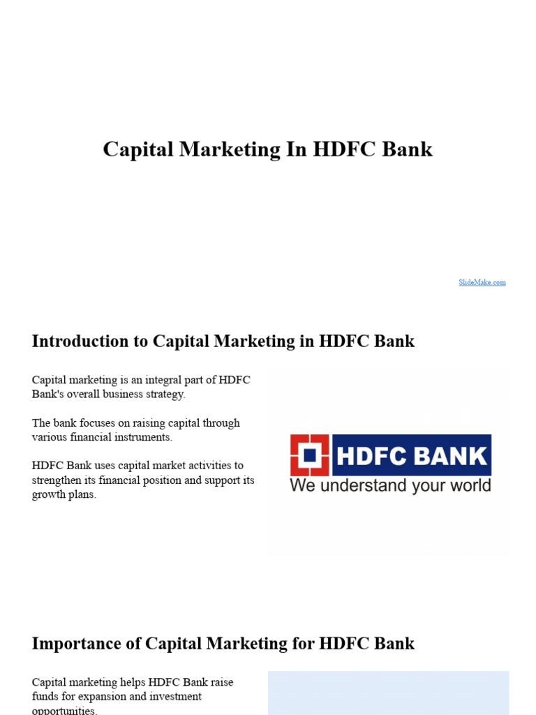 Capital Marketing in HDFC Bank | PDF | Financial Capital | Banks