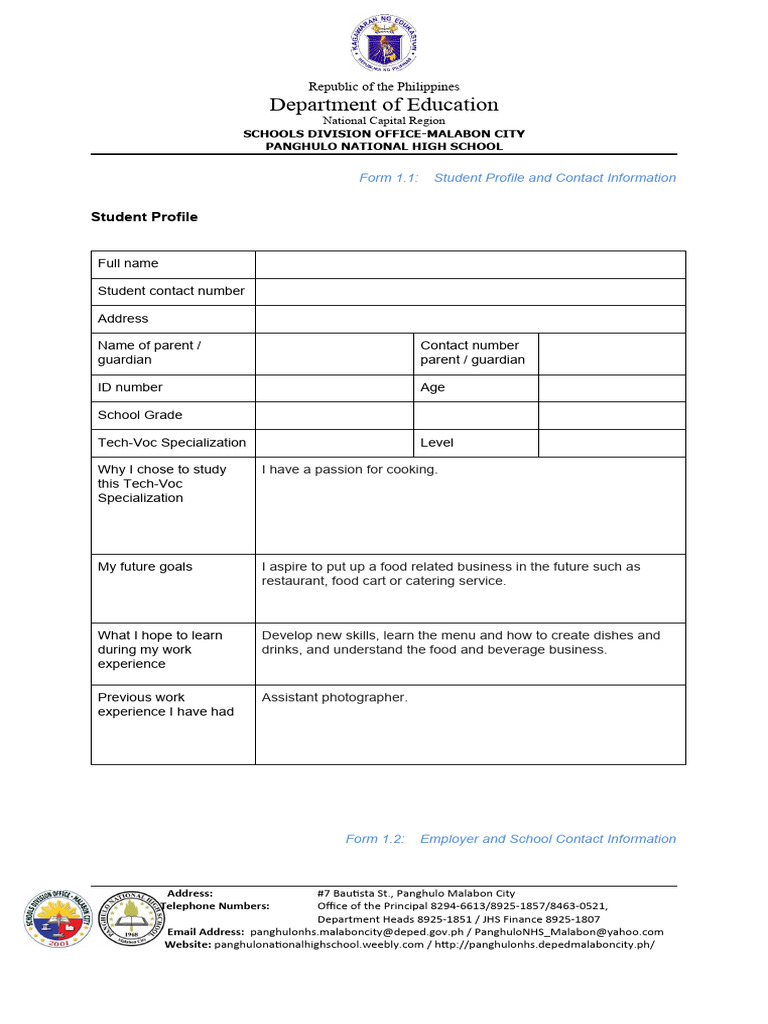 Work Immersion Application Form | PDF | Internship | Job Hunting