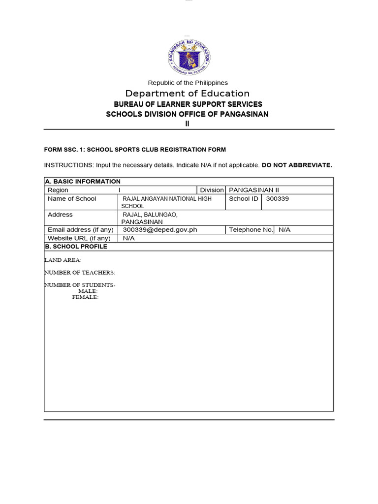 School Sports Club Registration | PDF | Sports | Entertainment