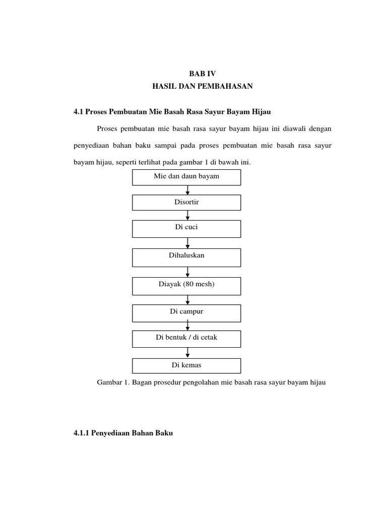 BAB IV HASIL DAN PEMBAHASAN. 4.1 Proses Pembuatan Mie Basah Rasa Sayur Bayam Hijau | PDF