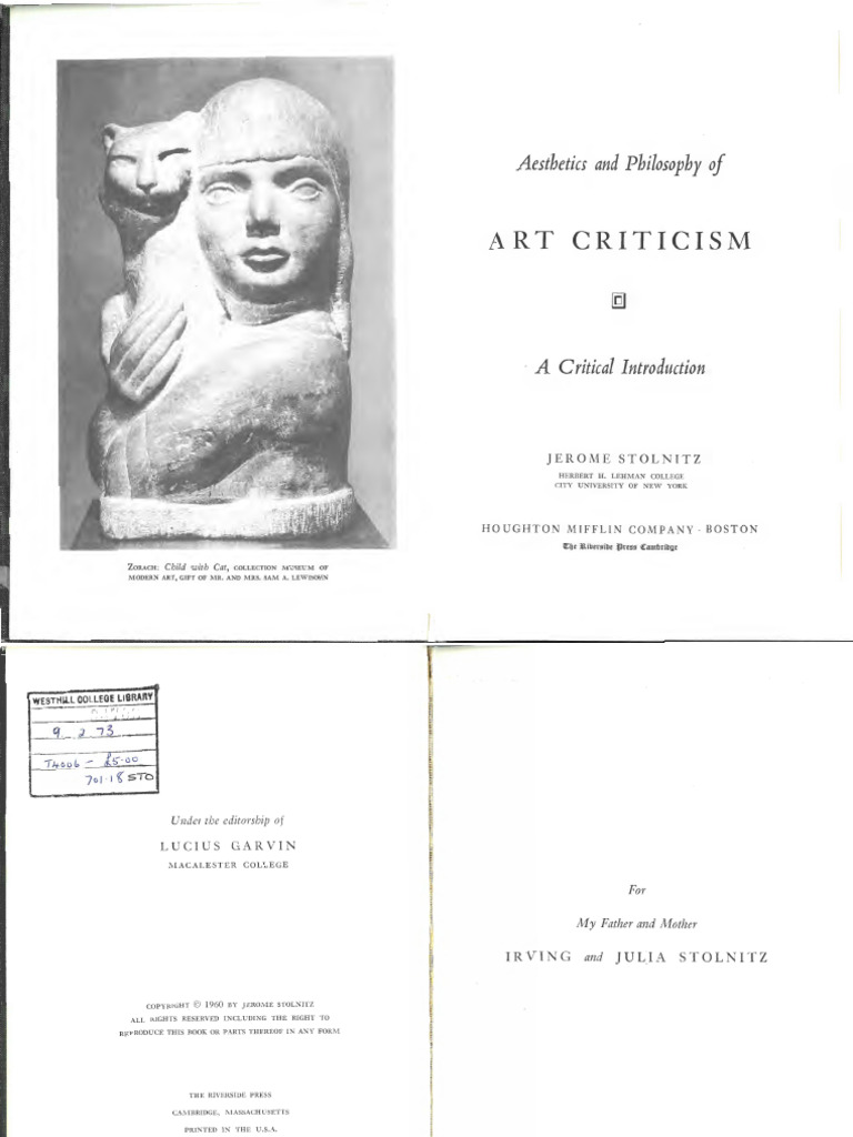 Aesthetics Philosophy of Art Criticism A Critical Introduction (Jerome ...