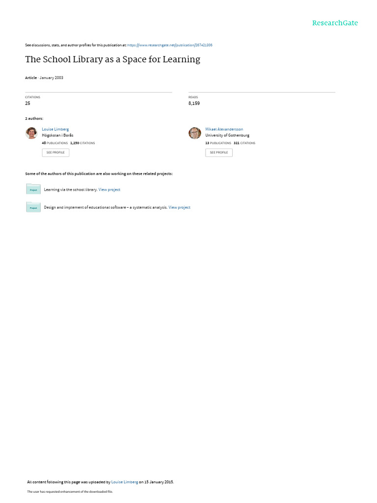 The School Library As A Space For Learning Pdf Phenomenology