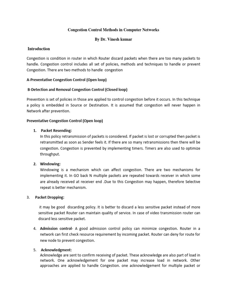 Congestion Control Pdf Network Congestion Computer Network