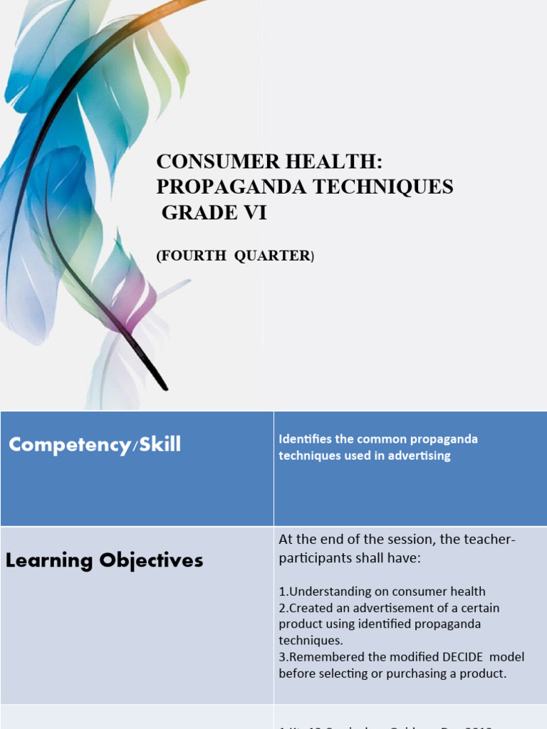 Consumer Health: Propaganda Techniques Grade Vi: (Fourth Quarter | PDF ...