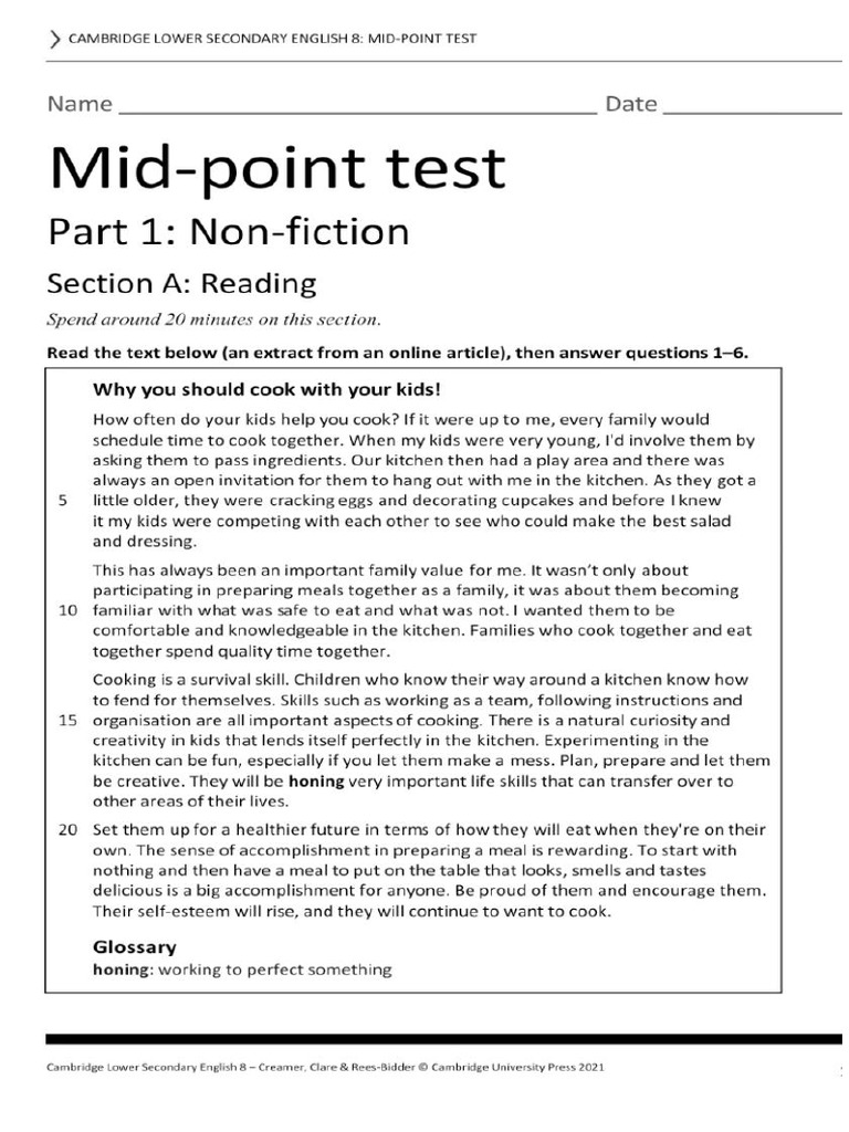 Y8 English Cambridge Mid of Year | PDF
