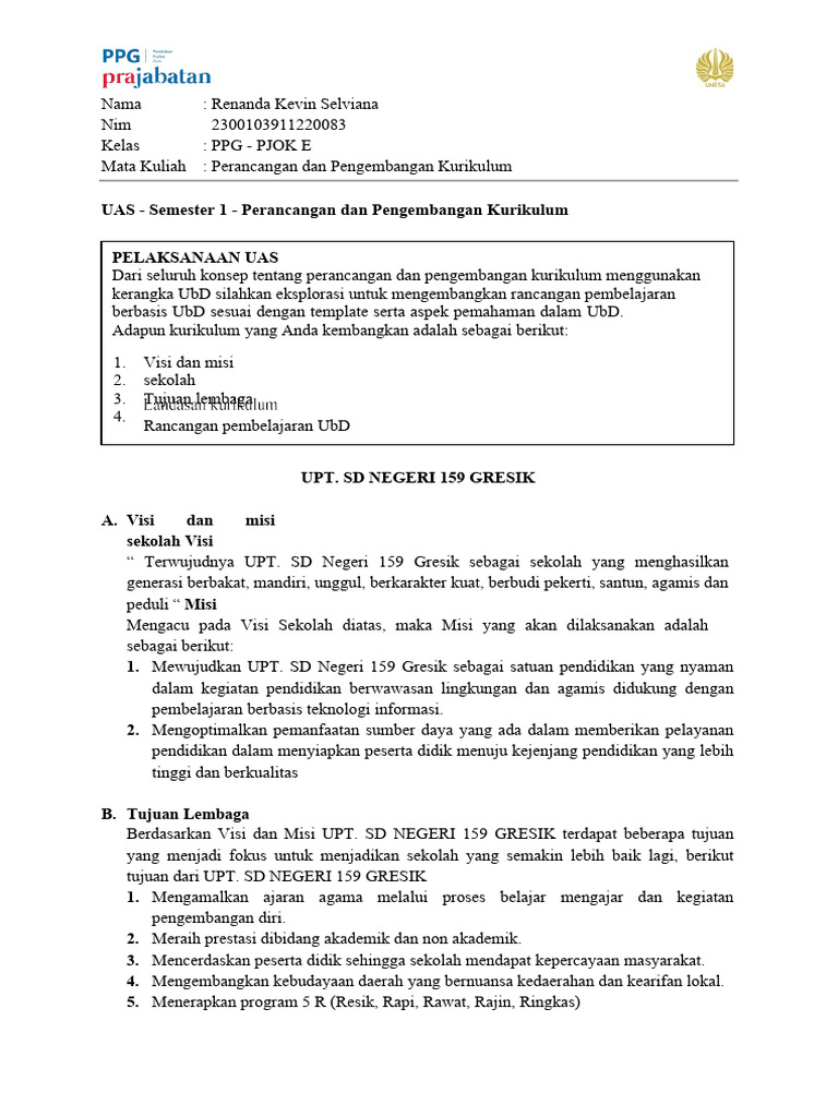 UAS - Semester 1 - Perancangan Dan Pengembangan Kurikulum | PDF