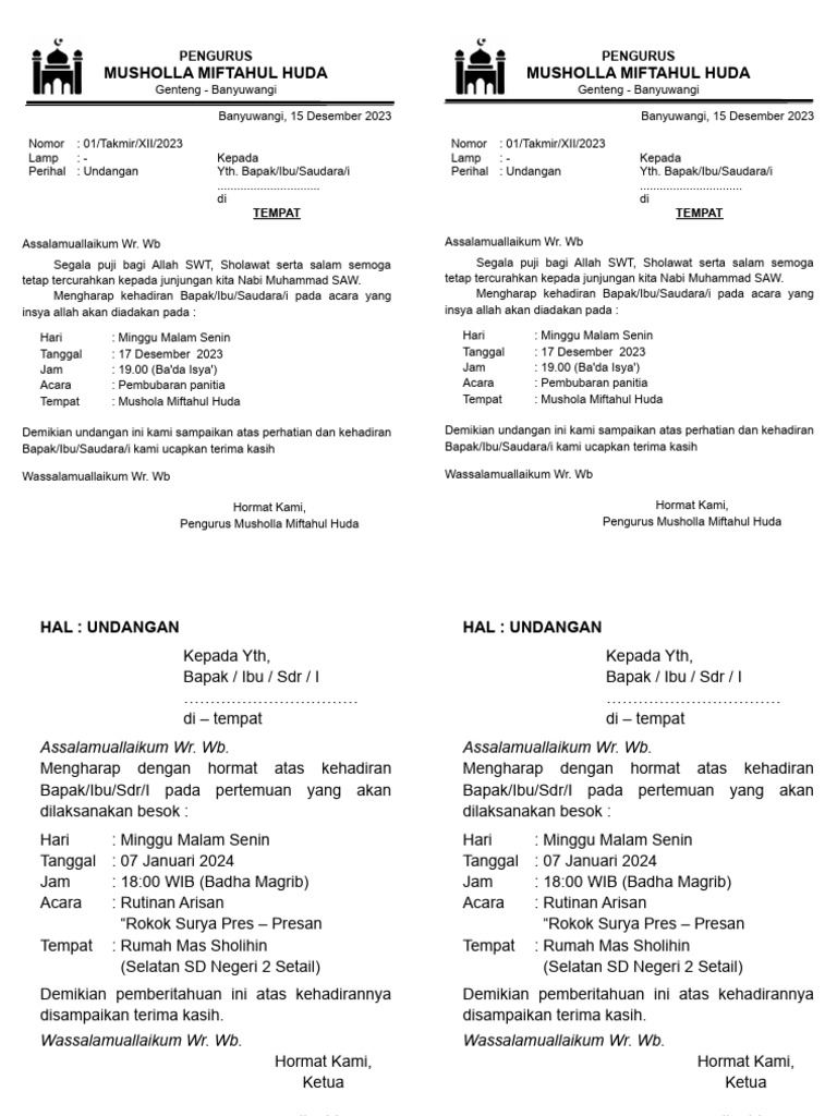 Undangan Musholla | PDF