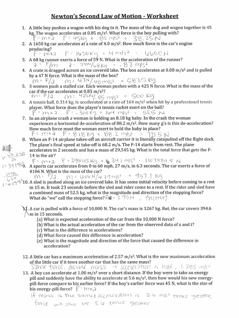 Newtons Second Law Practice - Completed | PDF