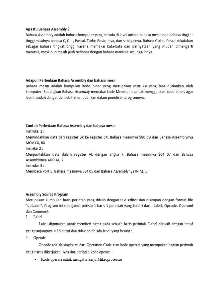 Apa Itu Bahasa Assembly | PDF