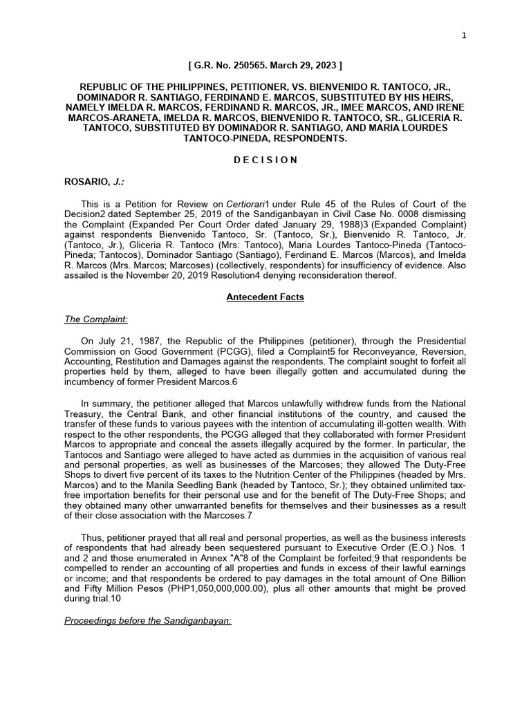 FULL TEXT - Republic vs. Tantoco JR (G.R. No. 250565. March 29, 2023 ...