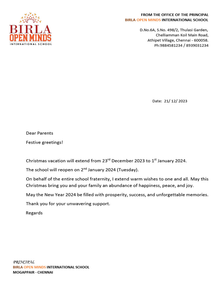 Christmas Holidays Circular | PDF