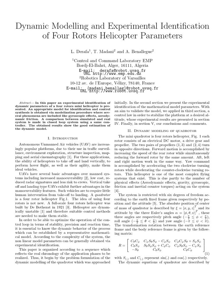 Dynamic Modelling and Experimental Identification of Four Rotors ...