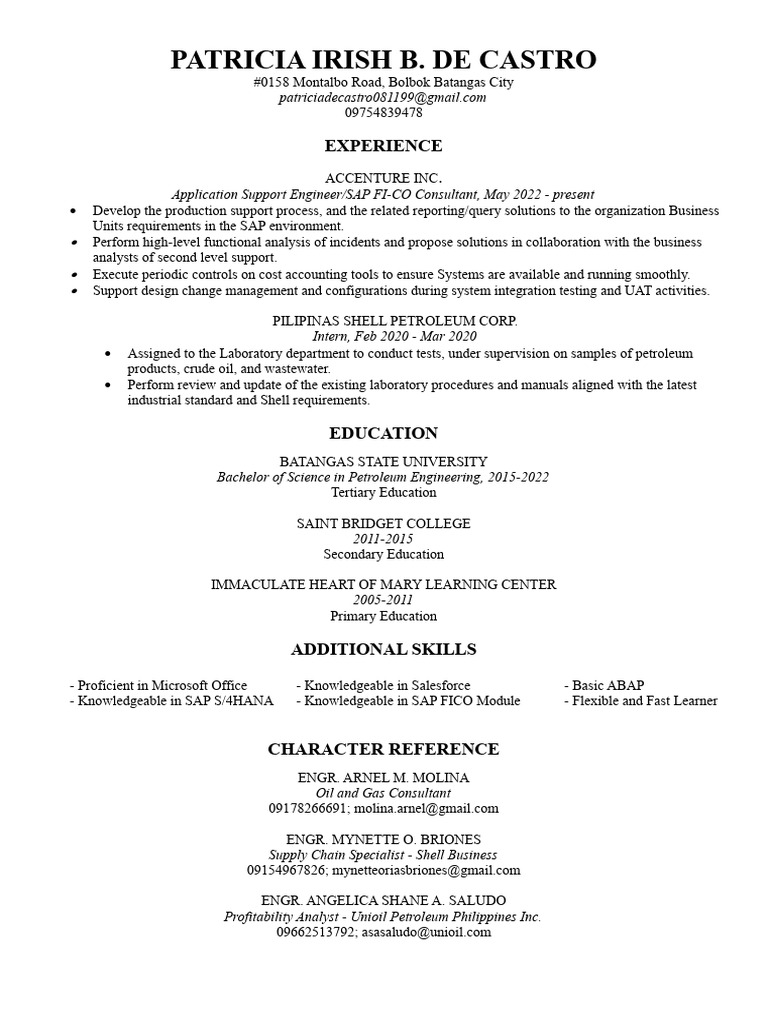 Patricia de Castro - CV | PDF | Petroleum
