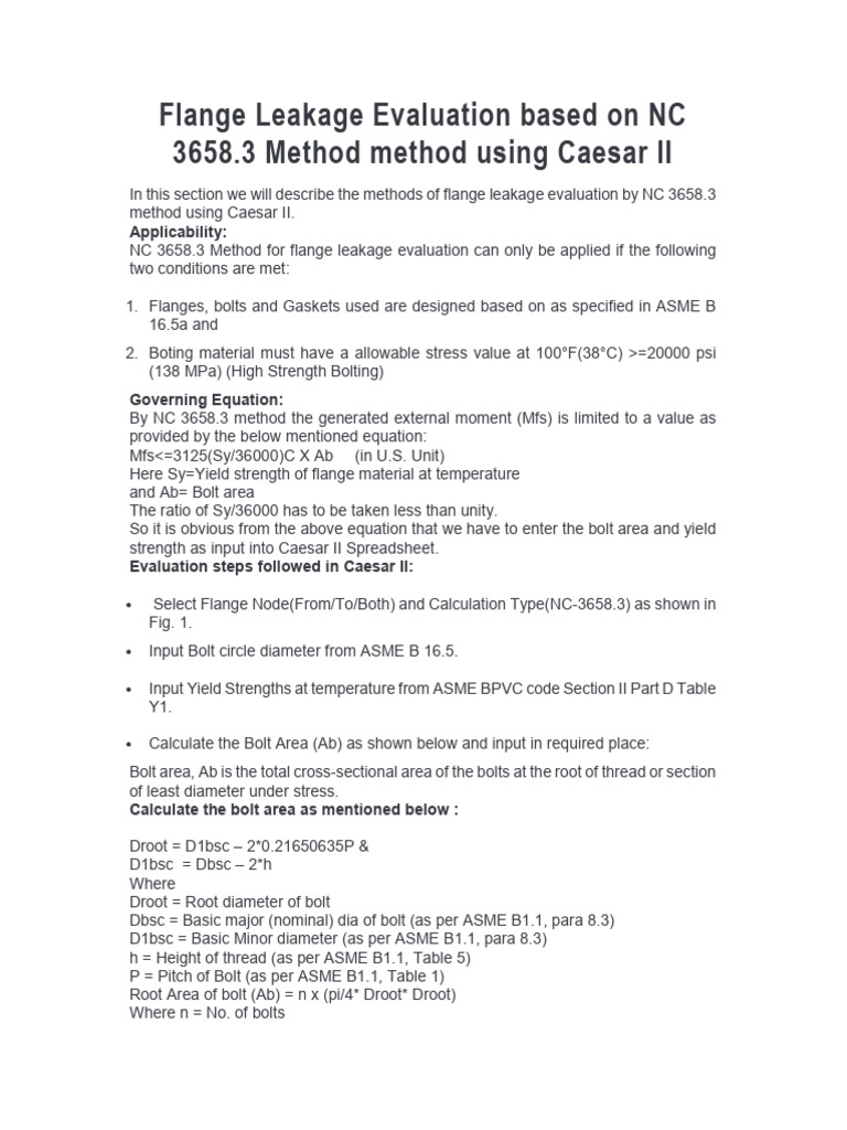 Flange Leakage Evaluation Based On NC 3658.3 Method Method Using Caesar II | PDF | Mechanical ...