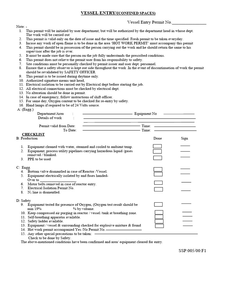 Vessel Entry | PDF | Equipment | Gases