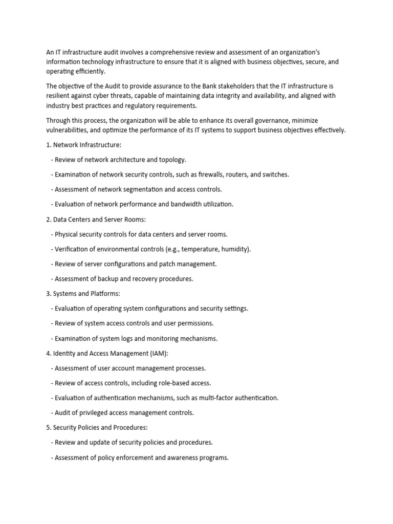IT Infrastructure Audit Scope | PDF | Information Security | Computer ...