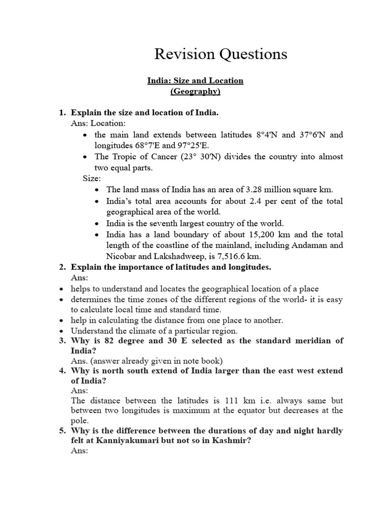 Revision Questions Class 9 | PDF | Indian Subcontinent | Democracy