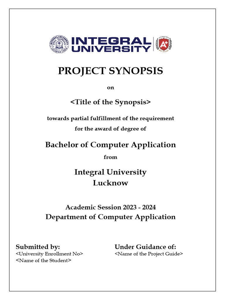 Bca - Cover Page of Synopsis (2023-24) | PDF | Computers
