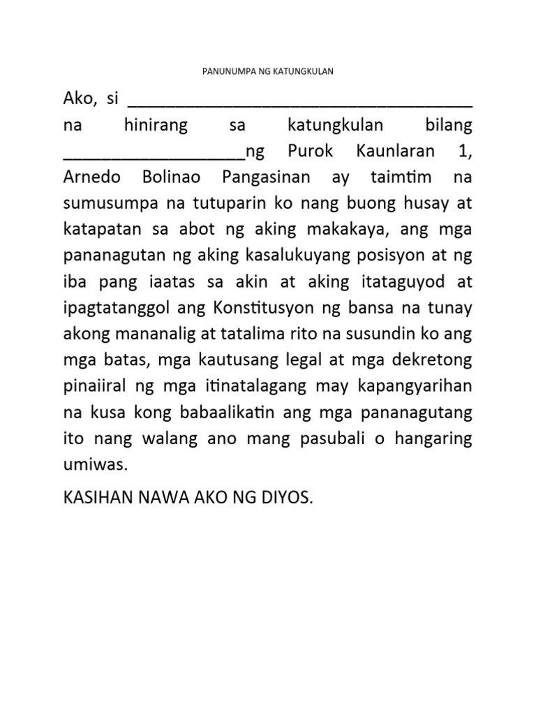 Panunumpa Ng Katungkulan | PDF Panunumpa Ng Katungkulan | PDF