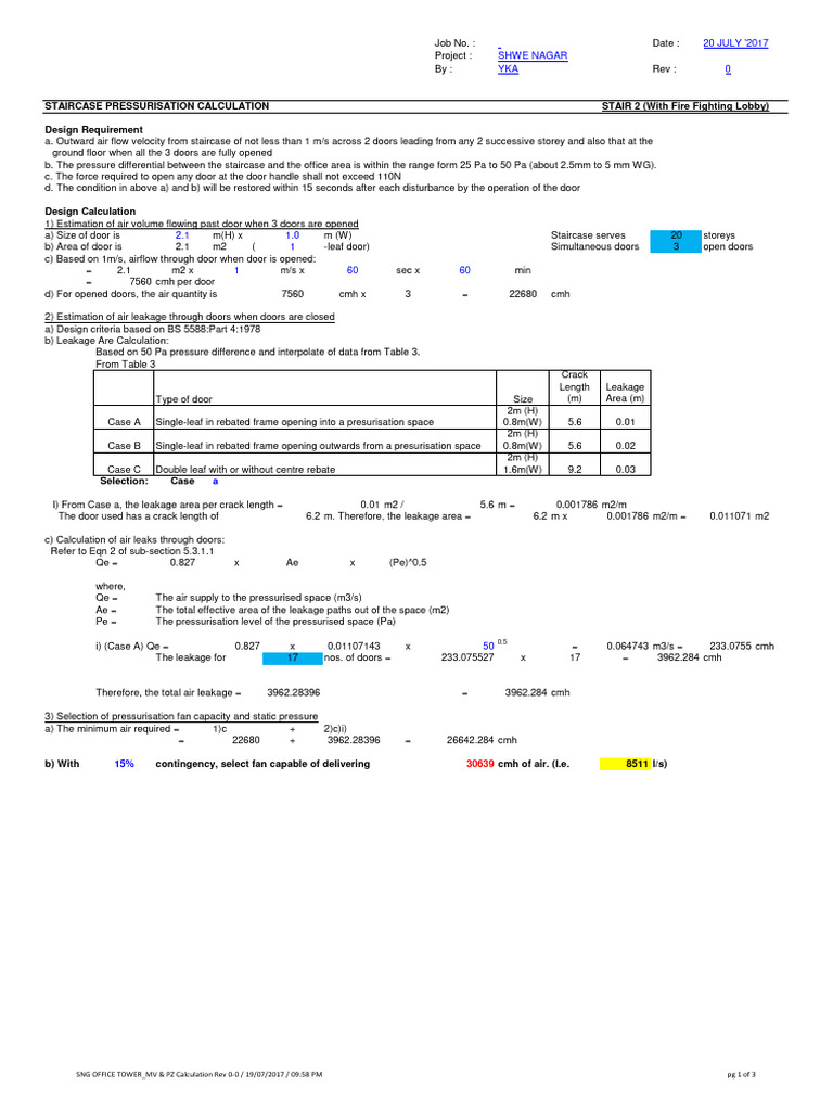 SNG .Staircase Pressurization Calculation (St.2) 2777712037230545900 ...