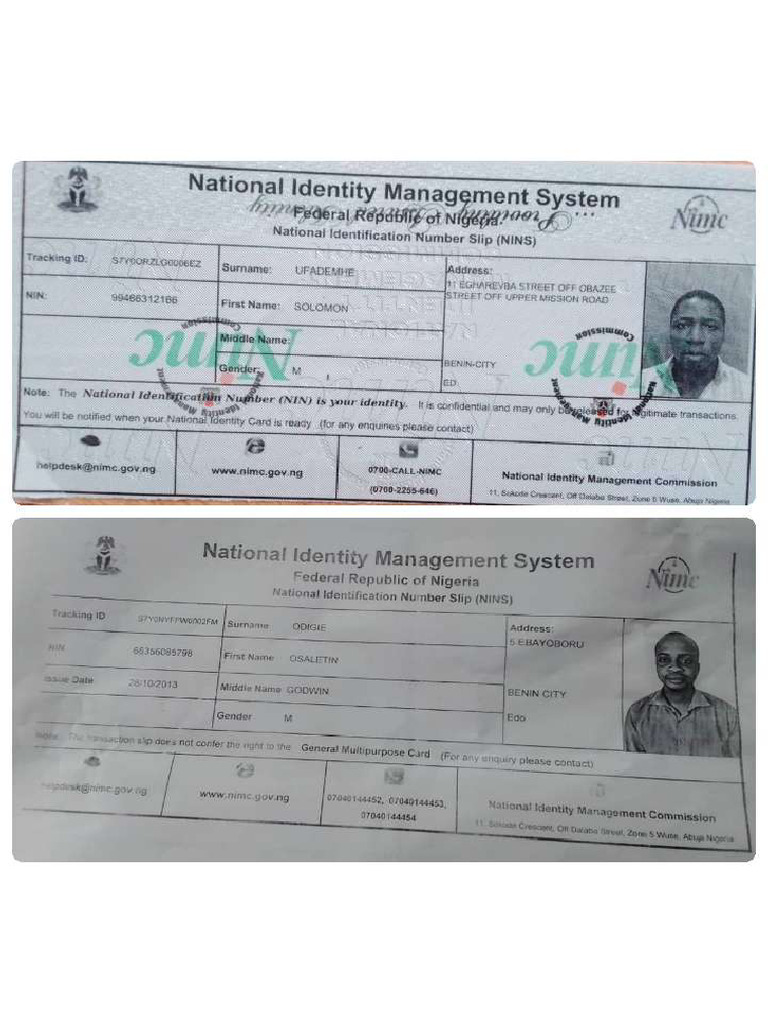 Solomon and Odigie NIN SLIP | PDF