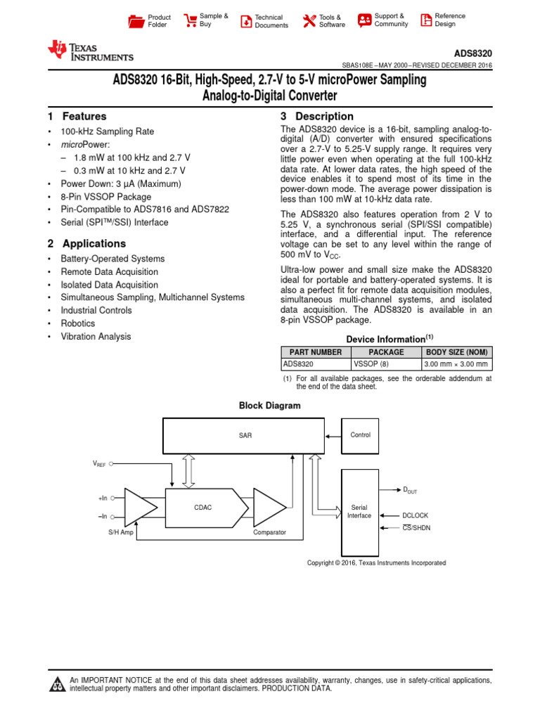 Ads 8320 | PDF | Electrostatic Discharge | Analog To Digital Converter