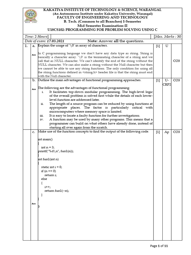 PPSC MSE2 2020 21 Solutions | PDF | Pointer (Computer Programming) | Systems Engineering