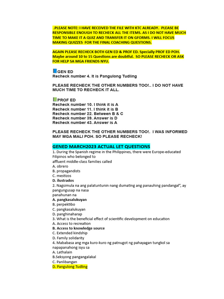 2023 Gen Ed Actual Questions | PDF