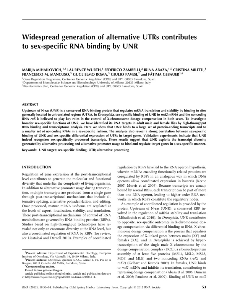Widespread Generation of Alternative UTRs Contributes To Sex-Specific ...