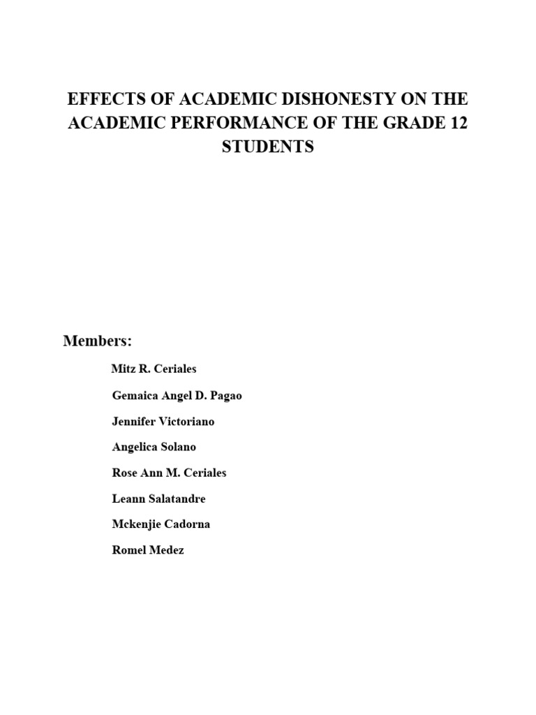 Impact of Academic Dishonesty on Grade 12 Performance | PDF | Academic Dishonesty | Survey ...