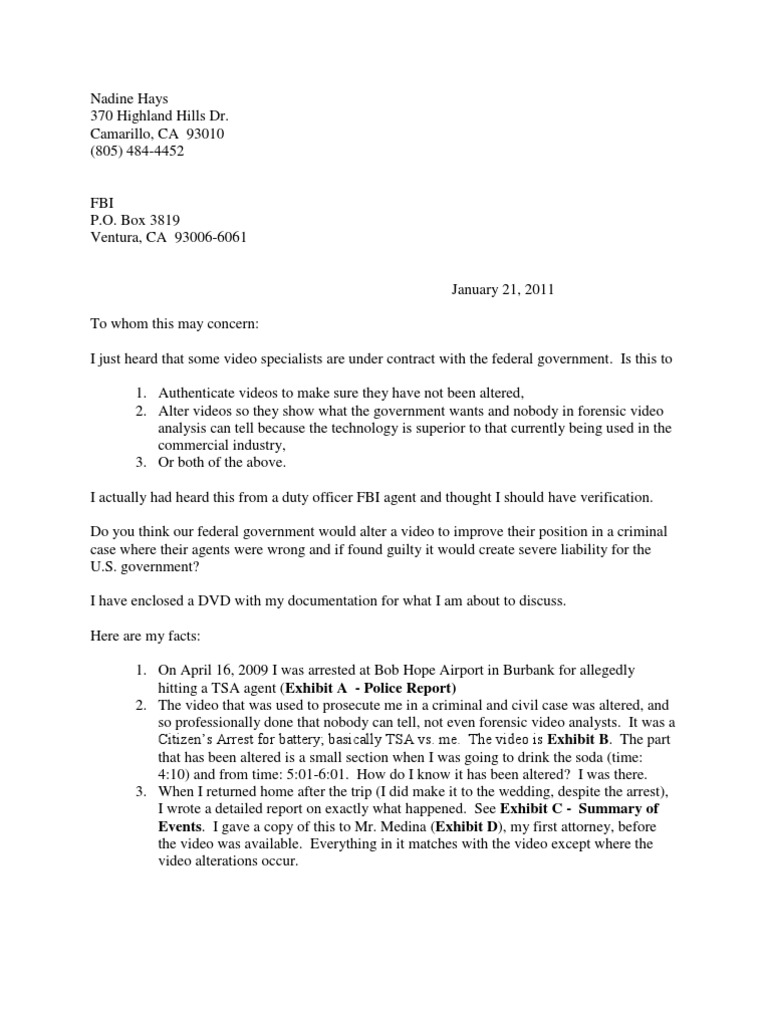 Nadine - FBI - Letter Asking For Help | Download Free PDF | Prosecutor ...