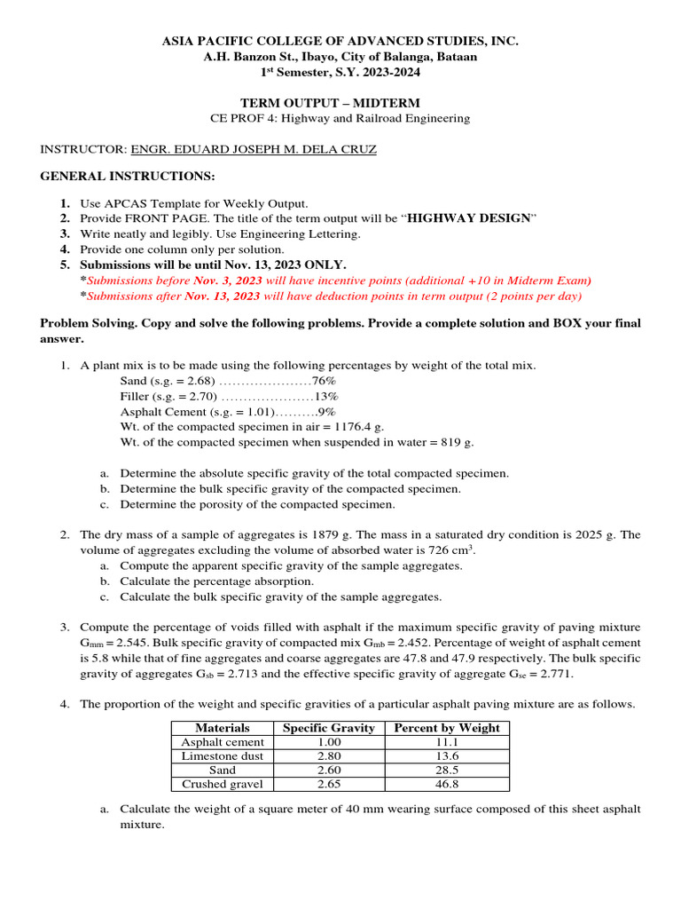 Ce Prof 4 Midterm Output | PDF | Road Surface | Road