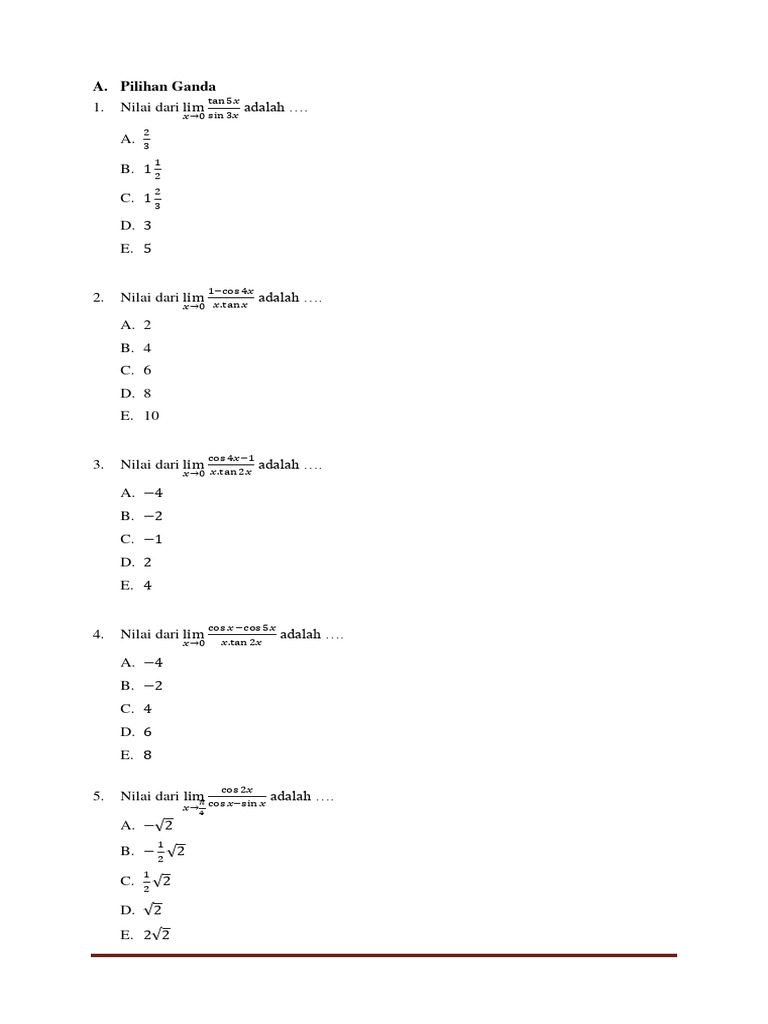 Latihan Soal Pas 5 Matematika Peminatan-1 | PDF