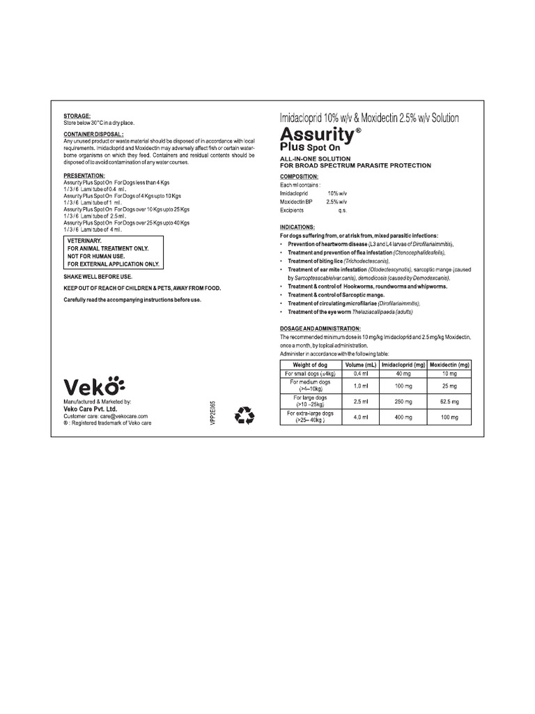 Assurity Plus Spot On Dog Pi | PDF