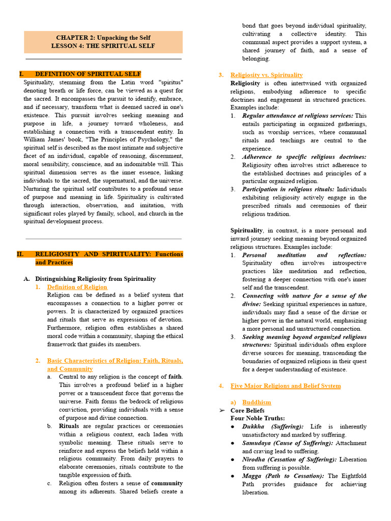 g5 Socsc 02 Lesson4 The Spiritual Self | PDF | Spirituality | Meditation