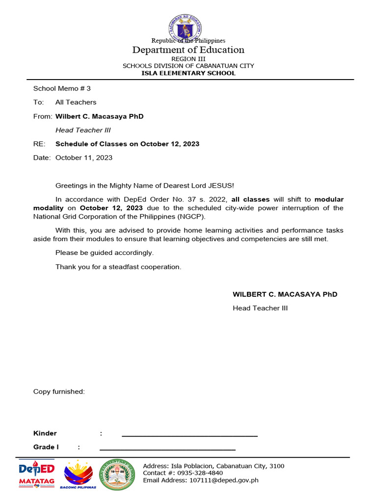 Memo Power Interruption | PDF | Philippines