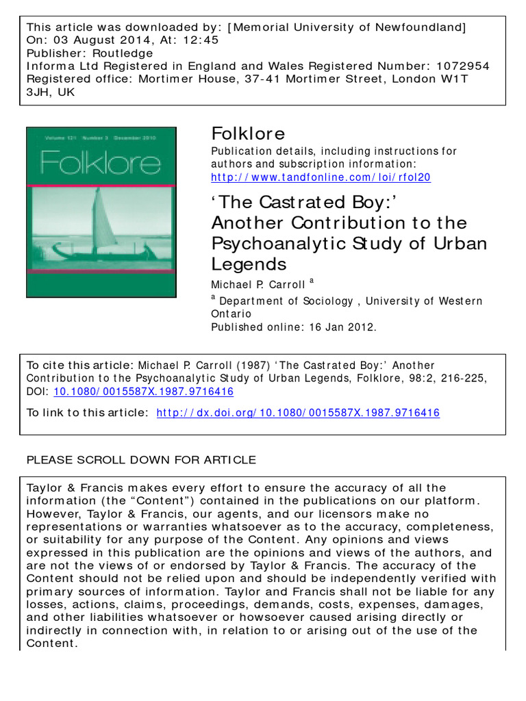 The Castrated Boy - ' Another Contribution To The Psychoanalytic Study of Urban Legends ...