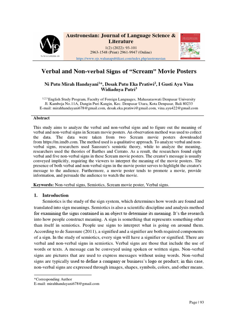 Verbal and Non-Verbal Signs of "Scream" Movie Posters: Austronesian: Journal of Language Science ...