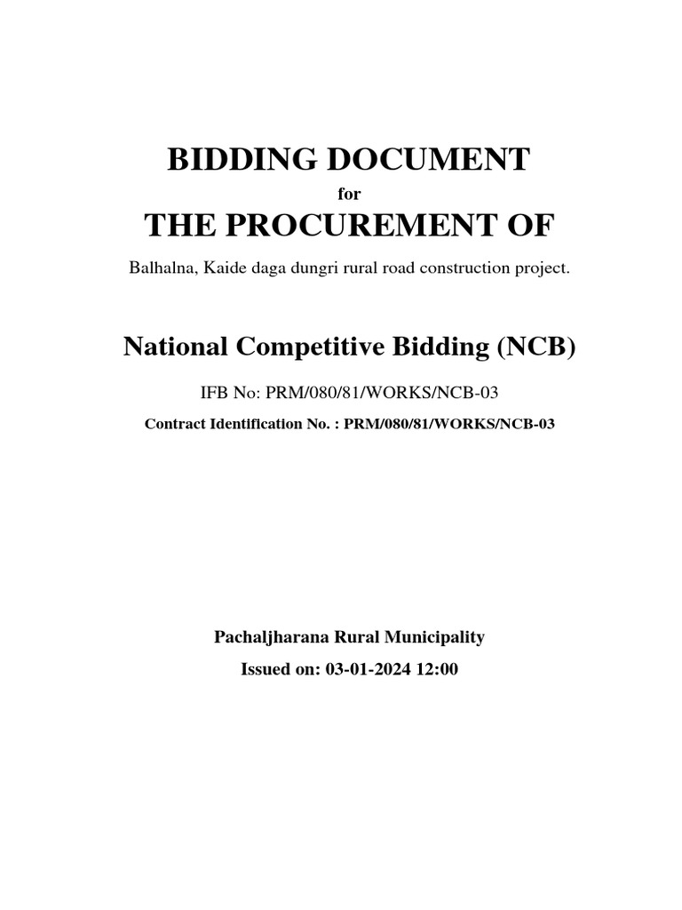 Bid Document | PDF | Procurement | Prices