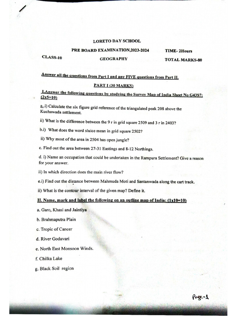 Loreto Day School, Dharamtala - Preboards-1 | PDF