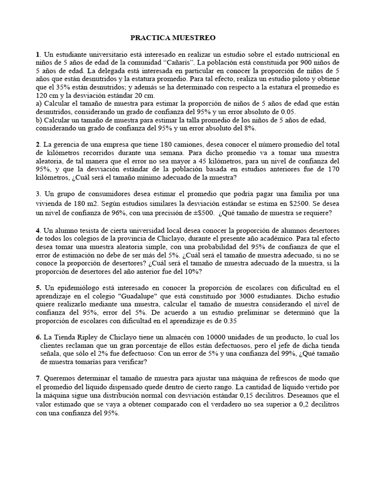 PRACTICA MUESTREO | PDF | Muestreo (Estadísticas) | Desviación Estándar