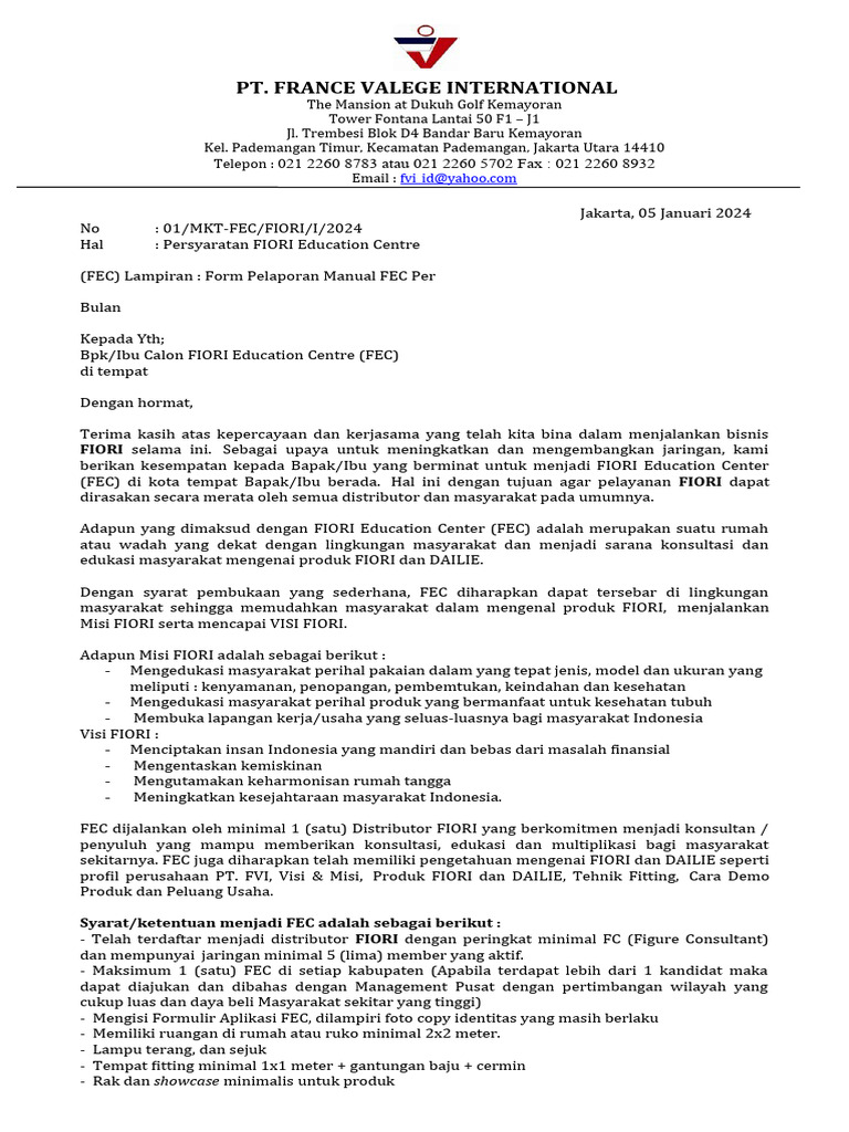 Form Pengajuan FEC 2024 - Word | PDF