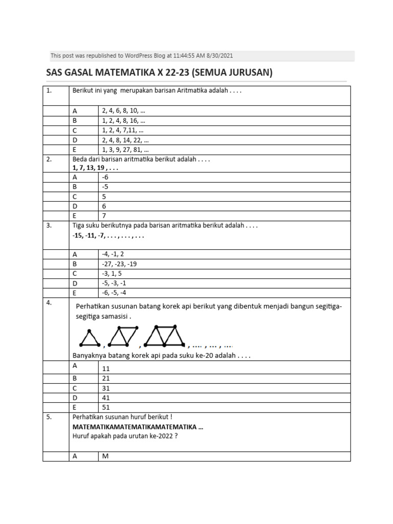 LATIHAN SAS Matematika | PDF | Metode & Bahan Ajar | Griya & Taman