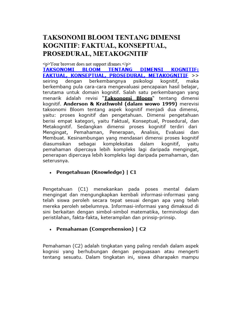 Taksonomi Bloom Tentang Dimensi Kognitif | PDF