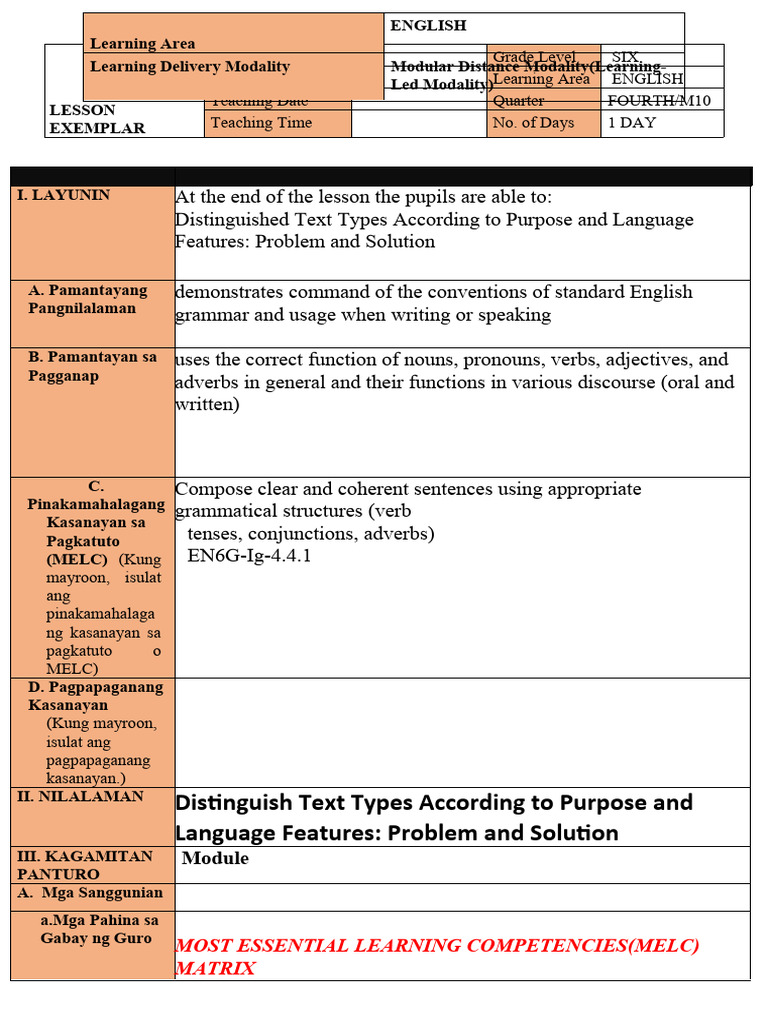 IDEA-EXEMPLAR ENGLISH 6 M 10 q4 | PDF | English Language | Verb