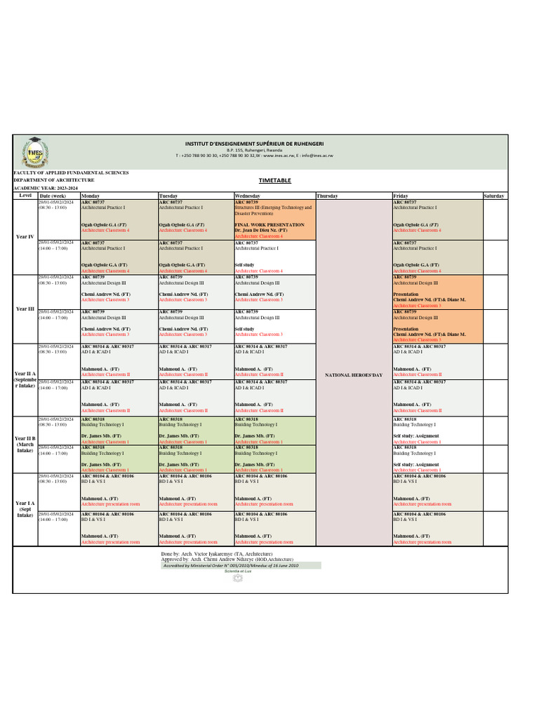 Architecture Class Timetable | PDF