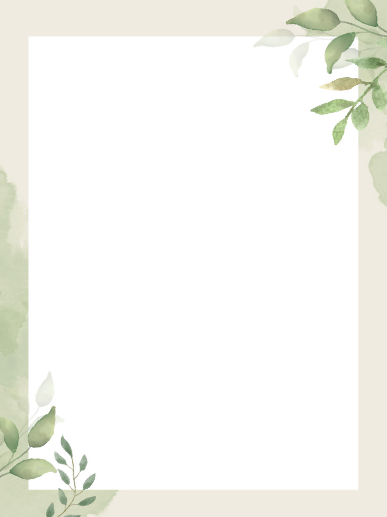 Light Beige with Green Watercolor Leaves Page Border | PDF