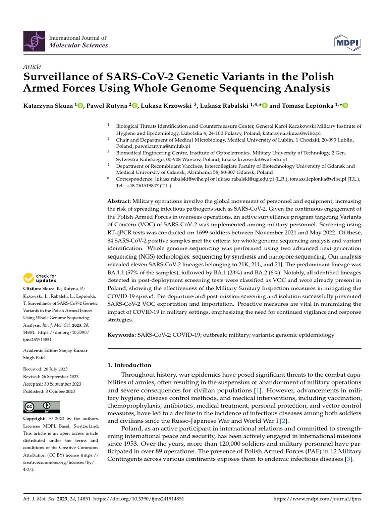 Surveillance of SARS-CoV-2 Genetic Variants in The Polish Armed Forces ...