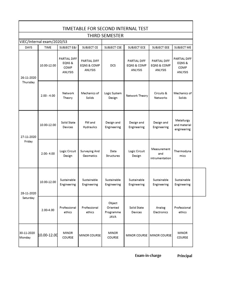 Timetable S3-Second Internal | PDF | Engineering | Physical Sciences