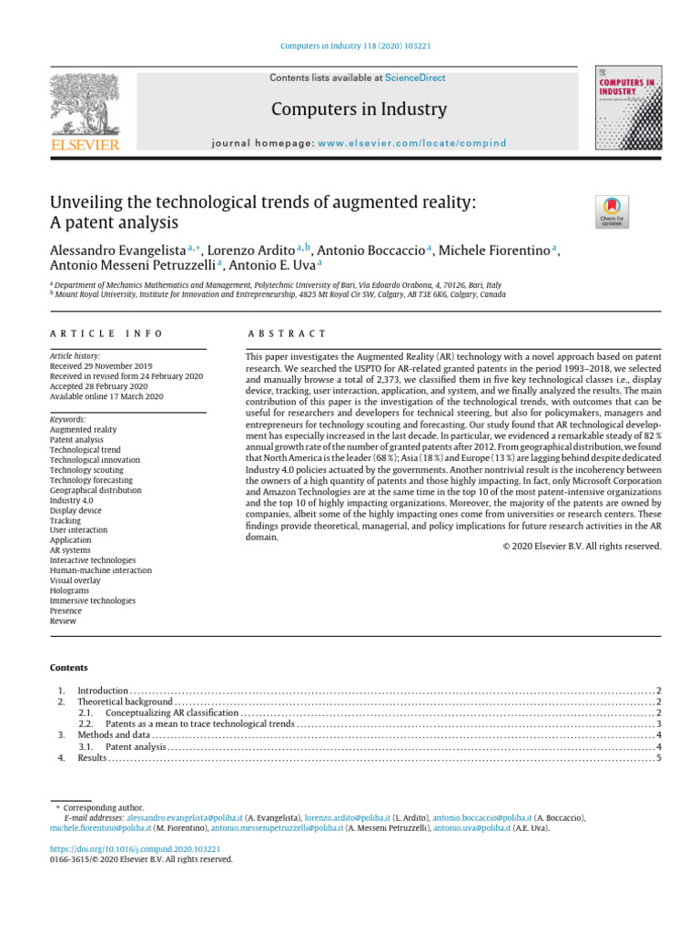 1 s2.0 S0166361519310899 Main | PDF | Augmented Reality | Patent